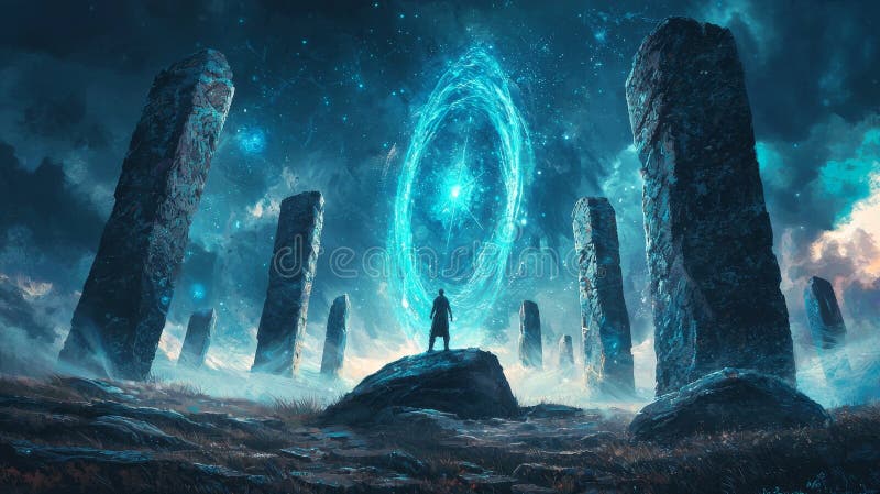 Man on Rock in World without Gravity, Digital Art Style, Illustration ...