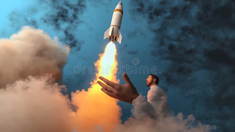 Man with Rocket Launching from His Hand Stock Illustration ...