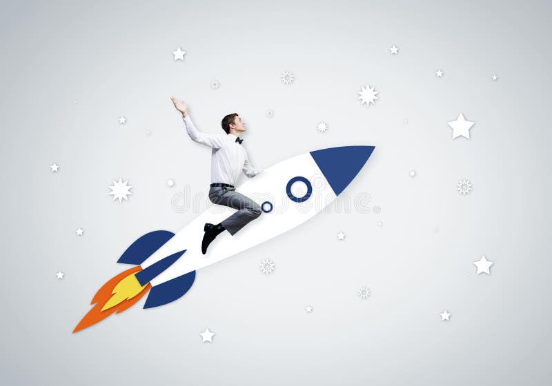 Businessman Sitting on Rocket Go To Success. Concept Business Vector ...
