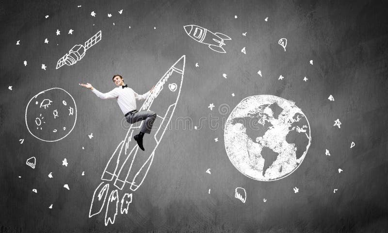 Man on rocket stock illustration. Illustration of high - 42141033