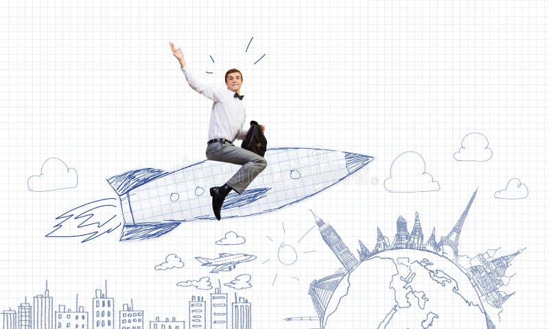 Man on rocket stock illustration. Illustration of ride - 43771208