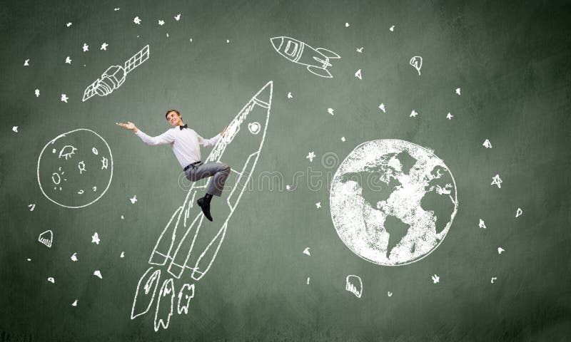 Business Man Riding Rocket Across the Earth Stock Photo - Image of ...
