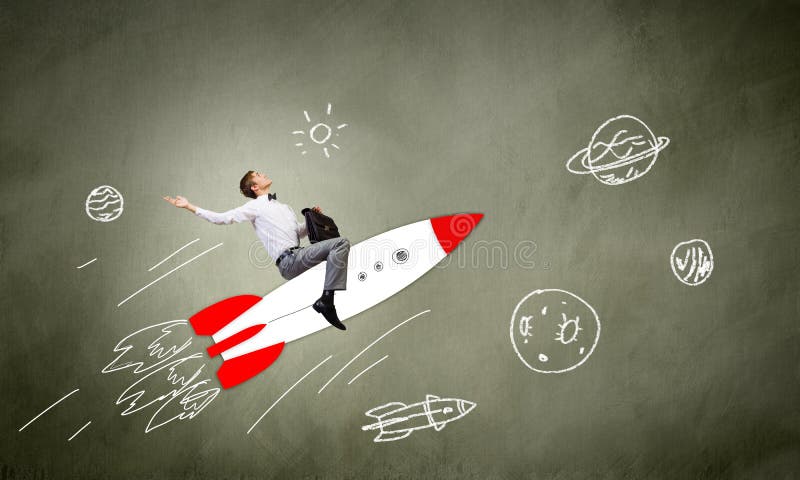 Man on rocket stock illustration. Illustration of achievement - 44169495