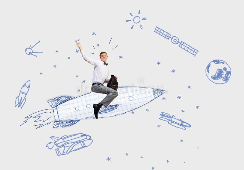 Man on rocket stock illustration. Illustration of high - 44206397