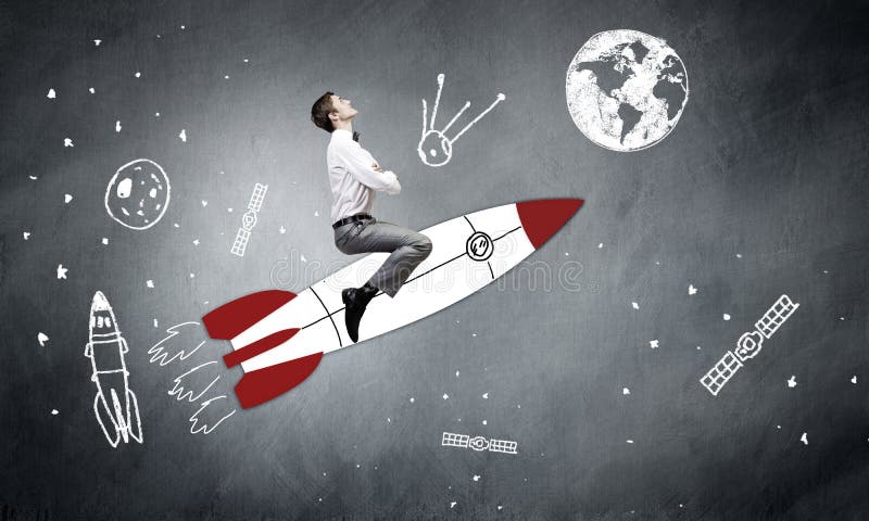 Man on rocket stock illustration. Illustration of page - 44206845