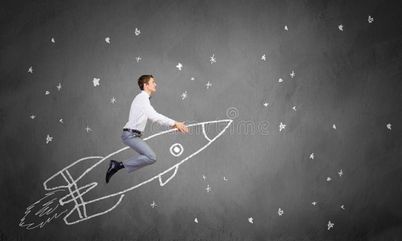 Man on rocket stock illustration. Illustration of fast - 44299252