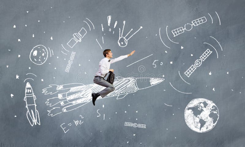 Man on rocket stock illustration. Illustration of forward - 45189589