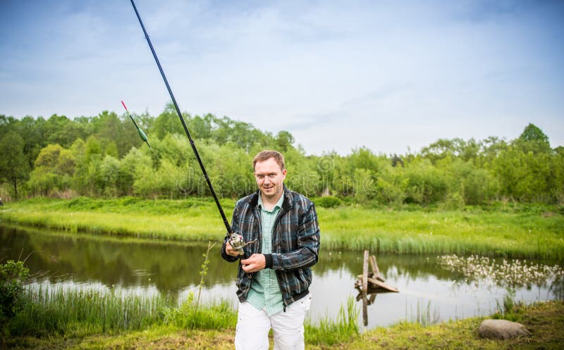 Man with rod stock image. Image of forest, recreational - 69485309