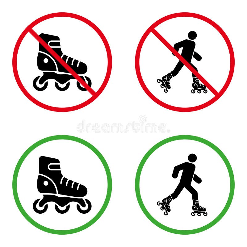 Man in Roller Skate Prohibited Pictogram. Caution Allowed on ...