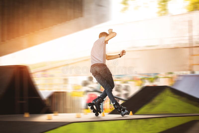 Man is rollerblading. stock photo. Image of extreme, goal - 84720194