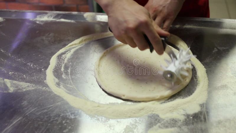 The Man Rolls the Dough by Hand and the Roller Stock Footage - Video of ...