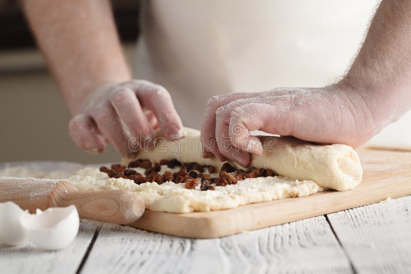 Man Rolls Squeezes Dough Handmade Series Food Recipes Stock Image ...