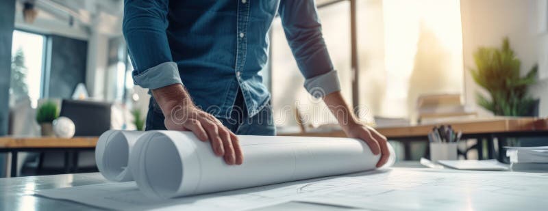 Man Rolling Up a Roll of White Paper Stock Illustration - Illustration ...