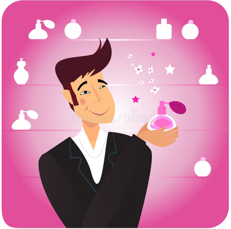 Man with Romance Gift - Pink Perfume Bottle Stock Vector - Illustration ...