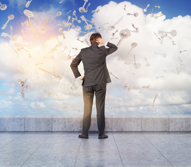 Man at a Rooftop, Keys Fall Stock Illustration - Illustration of render ...