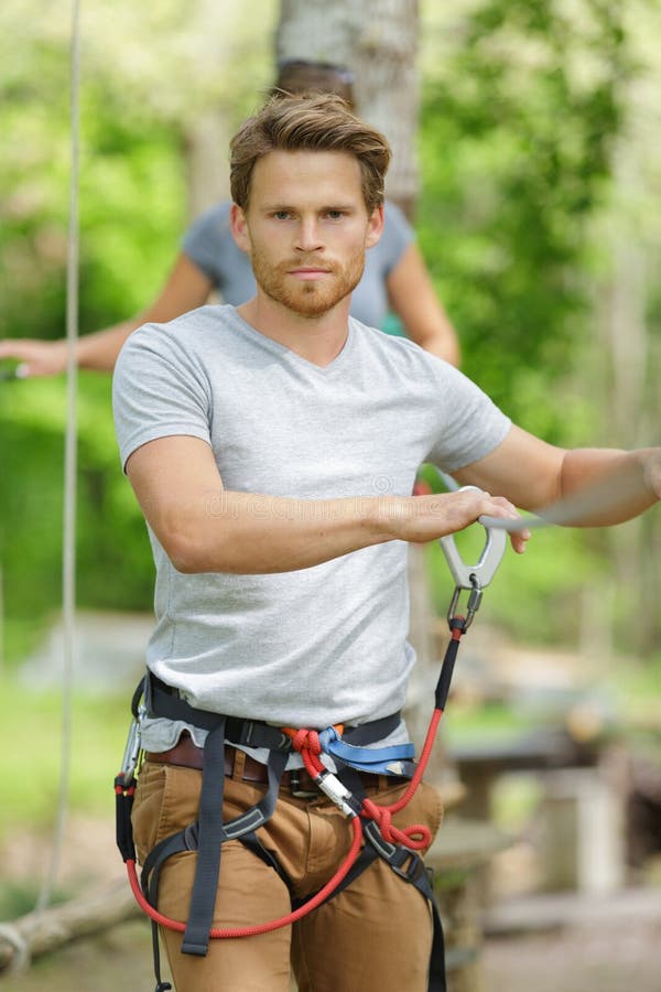 Man on Rope Climbing in Adventure Park Stock Photo - Image of climber ...