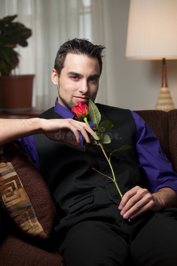Man with Rose stock photo. Image of couch, date, rose - 18146958