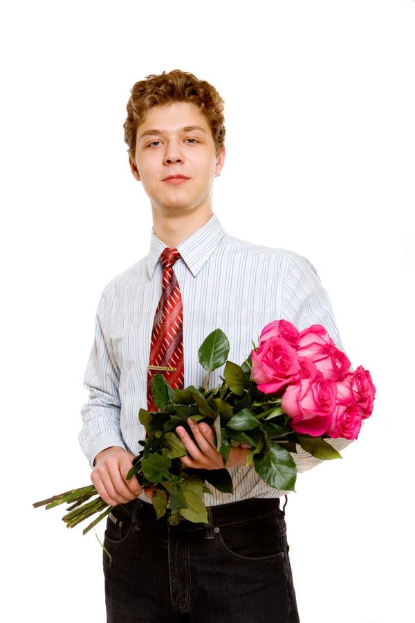 Man with roses stock photo. Image of bouquet, flower - 12489058