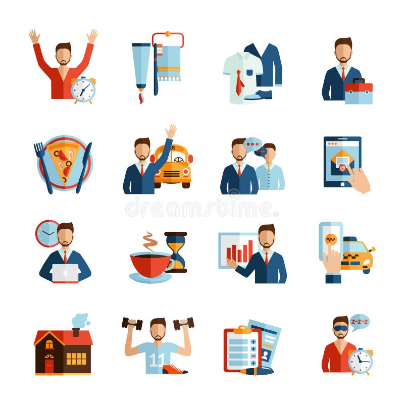 Man daily Routine Icons stock vector. Illustration of bath - 210231315