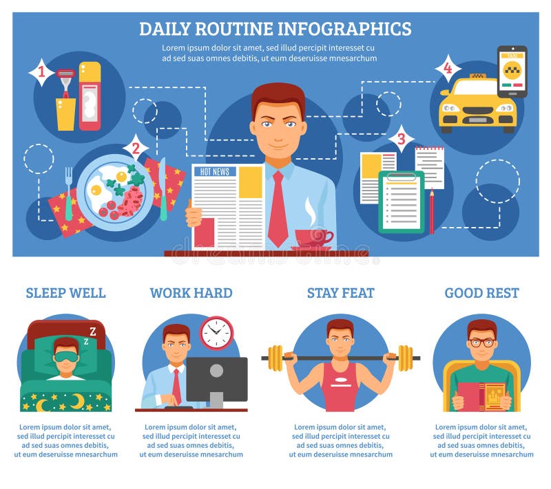 Man daily Routine Infographics Stock Vector - Illustration of ...