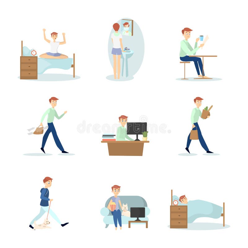 Man daily routine. stock vector. Illustration of professional - 98383997