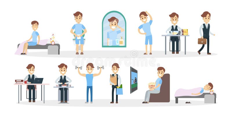 Man daily routine. stock vector. Illustration of routine - 110873558