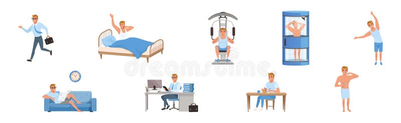 Man daily Routine and Schedule Activity Vector Set Stock Vector ...
