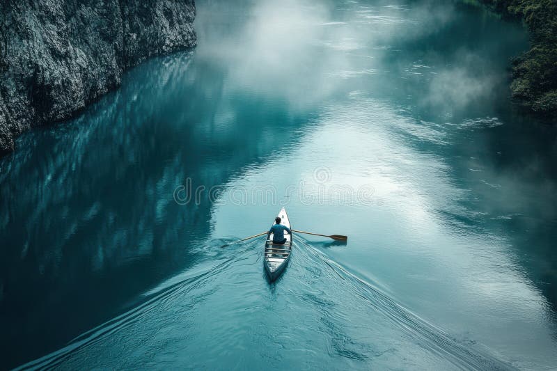 A Man is Rowing a Canoe in a River Stock Photo - Image of travel ...