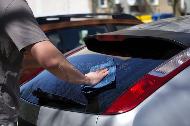 Man Rubbing Back Window Car Microfiber Cloth Stock Photos - Free ...