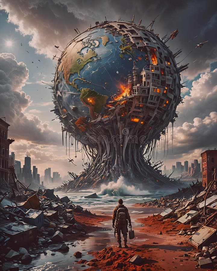 A Man Walks Past a World that Has the World on it. Stock Illustration ...