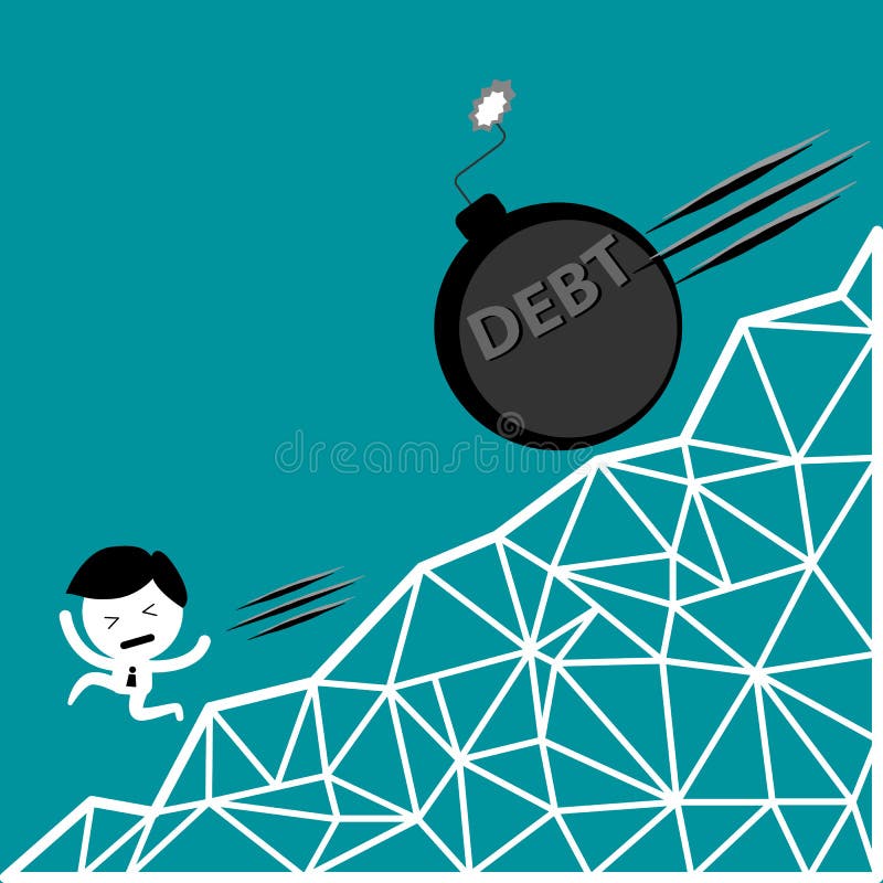 Man Run Away from Debt Bomb Down Hill, Financial Problem Stock Vector ...