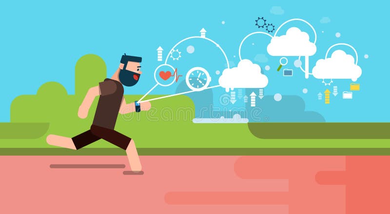 Man Run Fitness App Tracker Wearable Technologies Smart Watch Flat ...