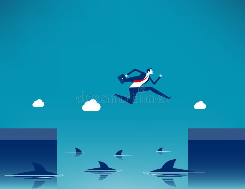 A Man Run Over the Shark. Danger in Business Stock Vector ...