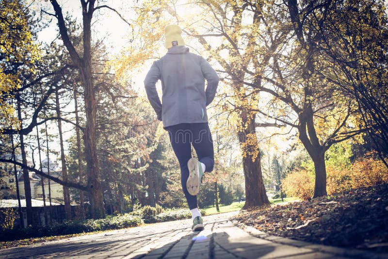 Man Run Trough Nature. from Back Stock Image - Image of adult, healthy ...
