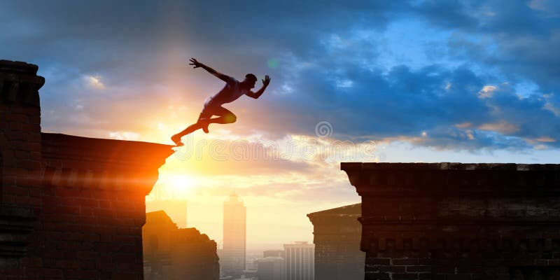 Man Runner Overcoming Difficulty. Mixed Media Stock Image - Image of ...