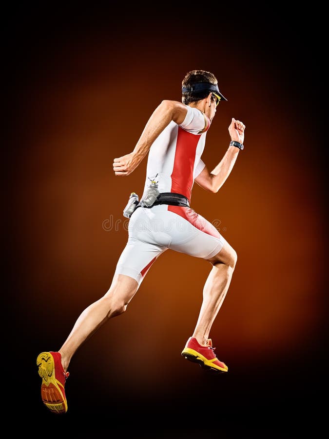 Man Runner Running Triathlon Ironman Isolated Stock Photo - Image of ...