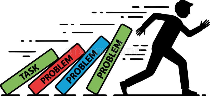 A Man is Running Away from Falling Knuckles with the Words "task" and ...