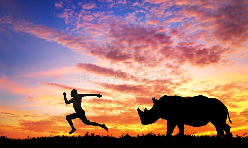 Man Running Away from Rhino Stock Image - Image of rino, national: 42680207