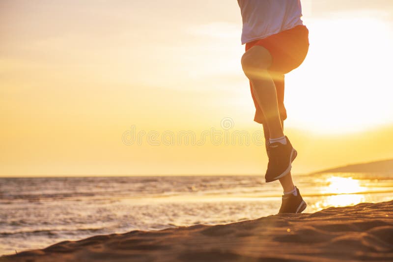 Man Running on the Beach at Sunset Stock Photo - Image of athlete ...