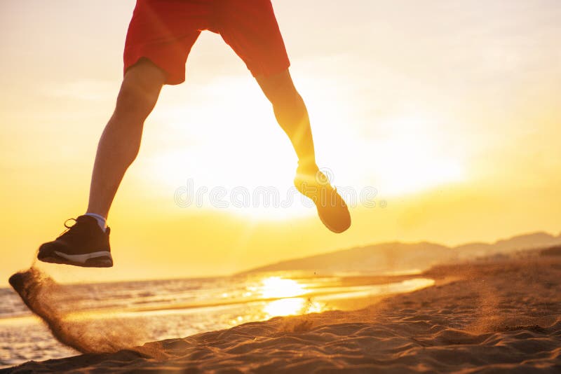 Man Running on the Beach at Sunset Stock Image - Image of music ...