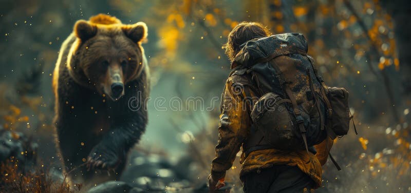 Man Running from Bear. Created by Generative Artificial Intelligence ...