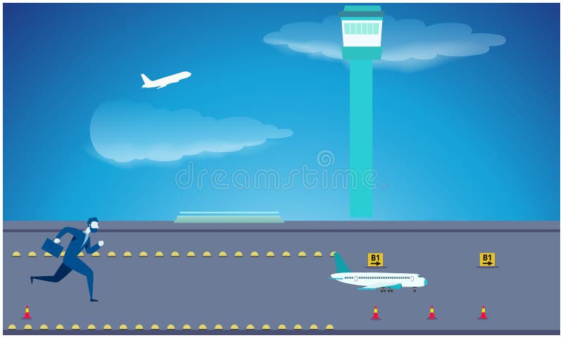 Man is Running Behind the Flight on the Runway Stock Vector ...