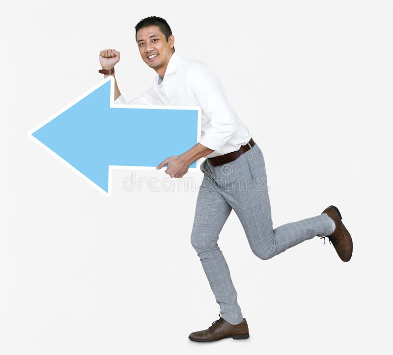 Man Running with a Blue Arrow Stock Image - Image of running, goal ...