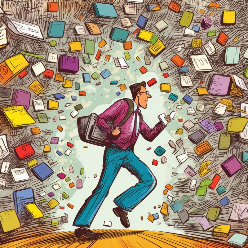 Man is Running through Crowd of Books Stock Illustration - Illustration ...