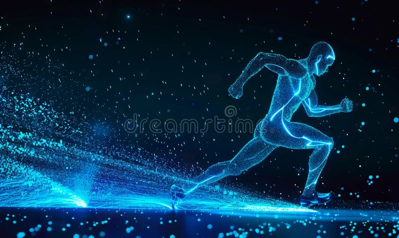 A Man Running in the Dark with Blue Lights Stock Photo - Image of dance ...