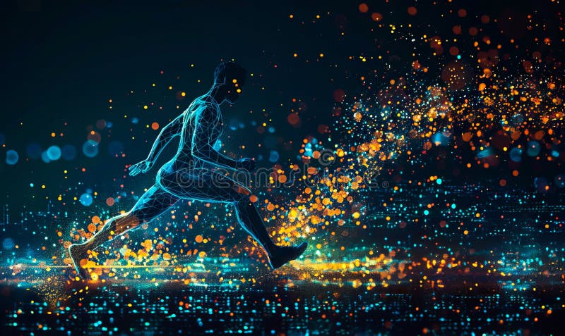 A Man Running in the Dark with Glowing Lights Stock Image - Image of ...