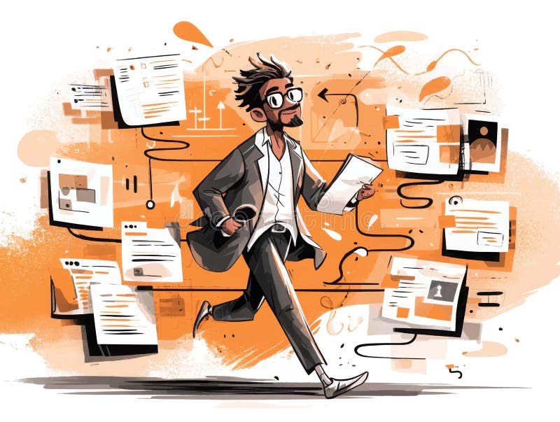 Man Running with Documents, Data Visualization and a Cup of Coffee ...