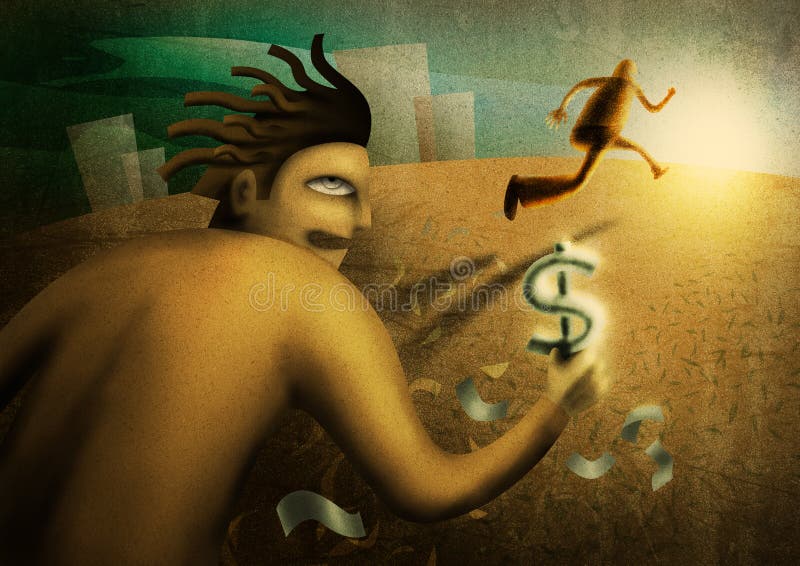 The Man Running with Dollar Sign Stock Illustration - Illustration of ...