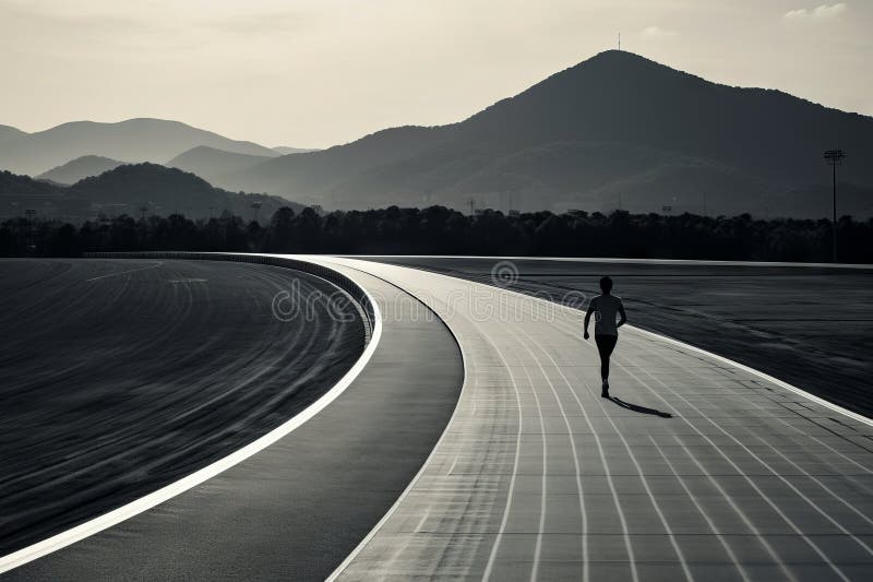 Man Running Down Road in the Middle of the Day. Generative AI Stock ...