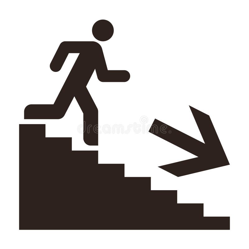 Man Running Down Stairs with Direction Arrow. Escape Help Evacuation ...